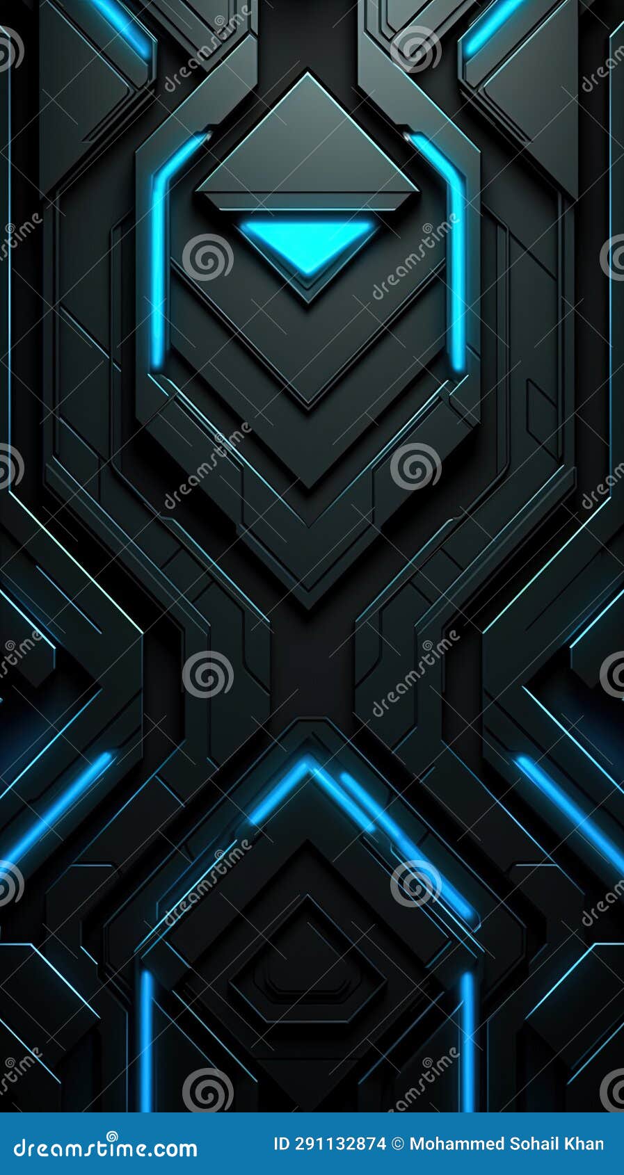 Advanced Digital Geometric Technology Cyan and Black Background Stock ...