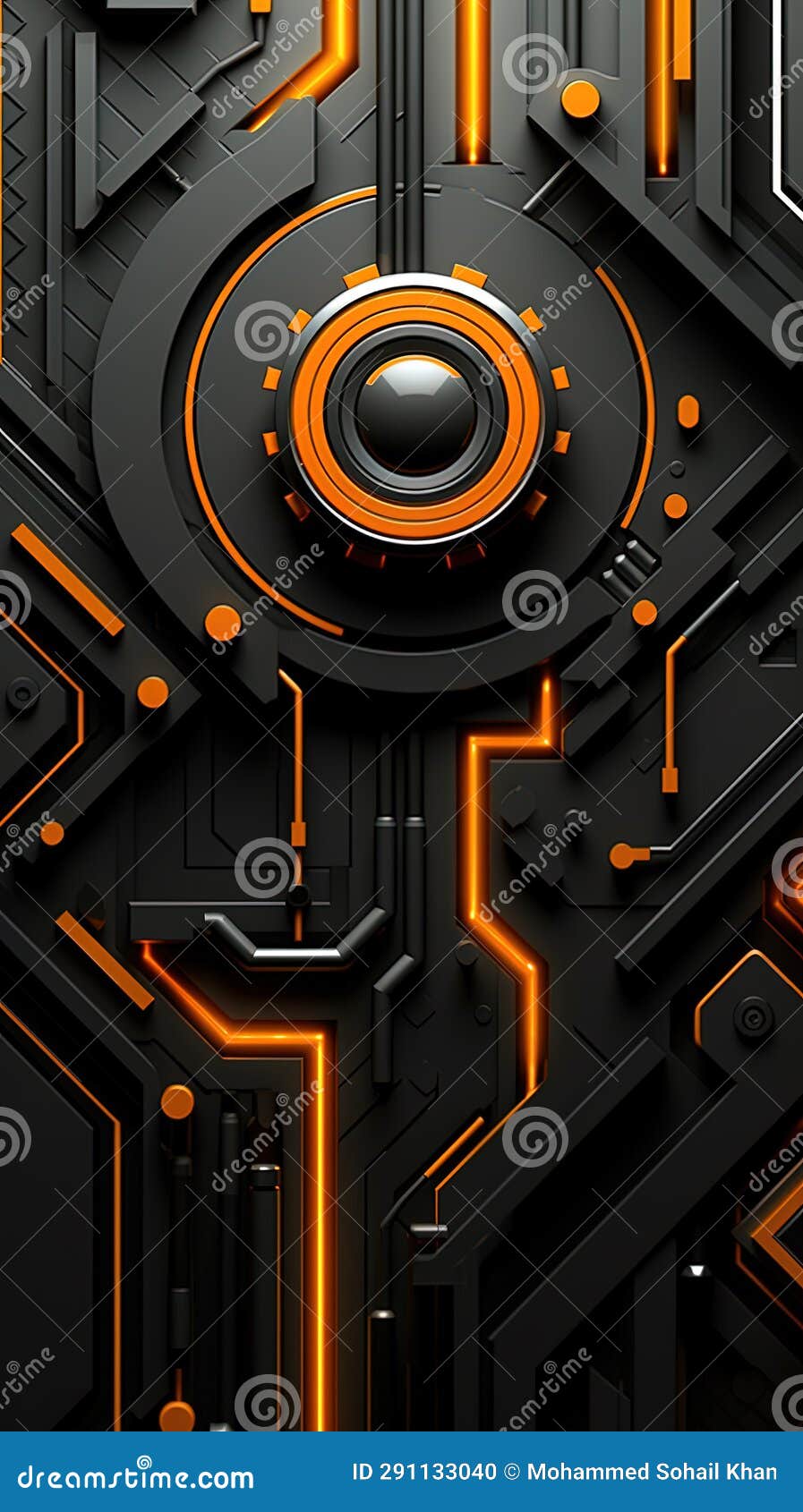Advanced Digital Geometric Technology Orange and Black Background Stock ...