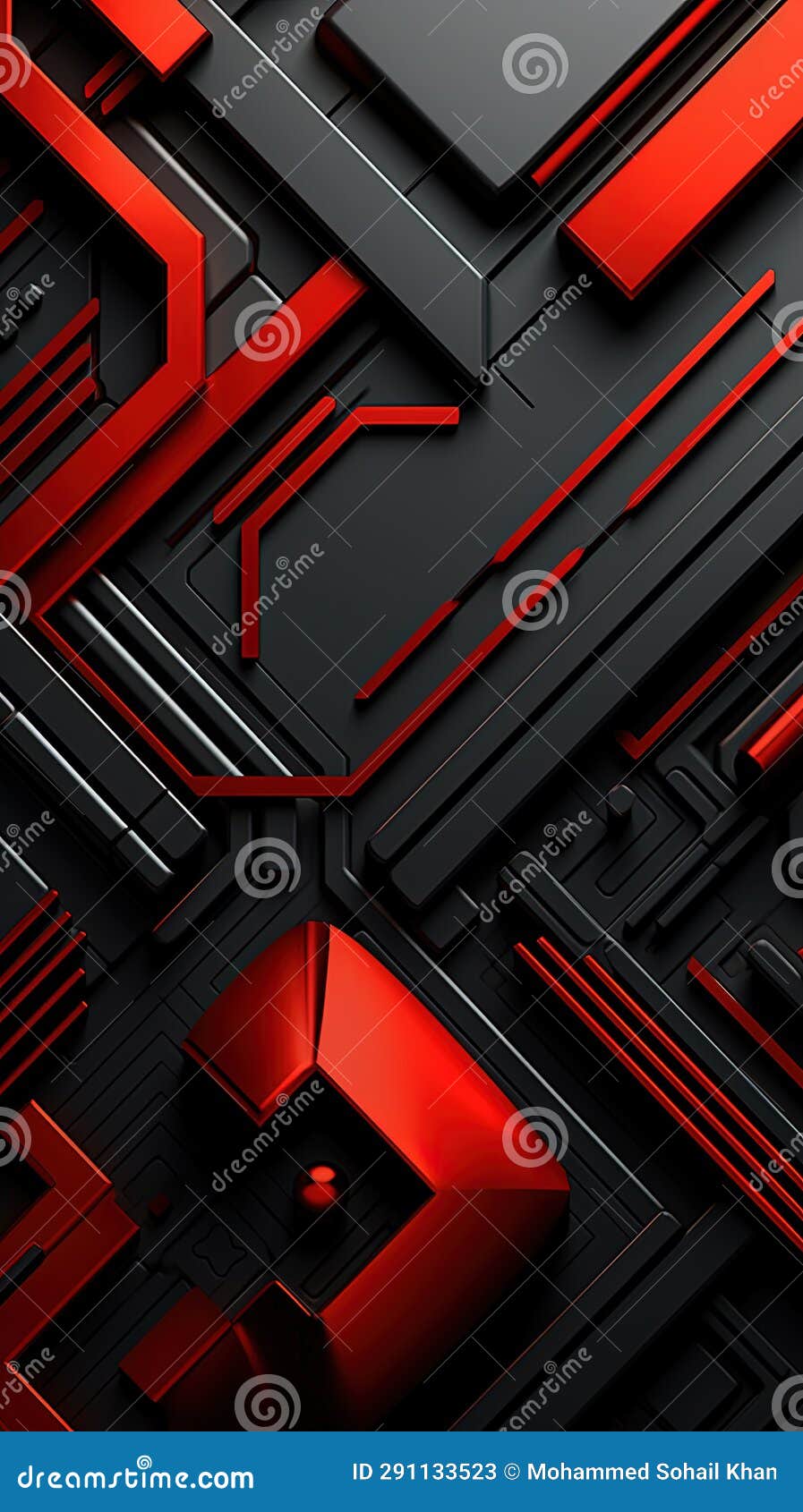 Advanced Digital Geometric Technology Red and Black Background Stock ...