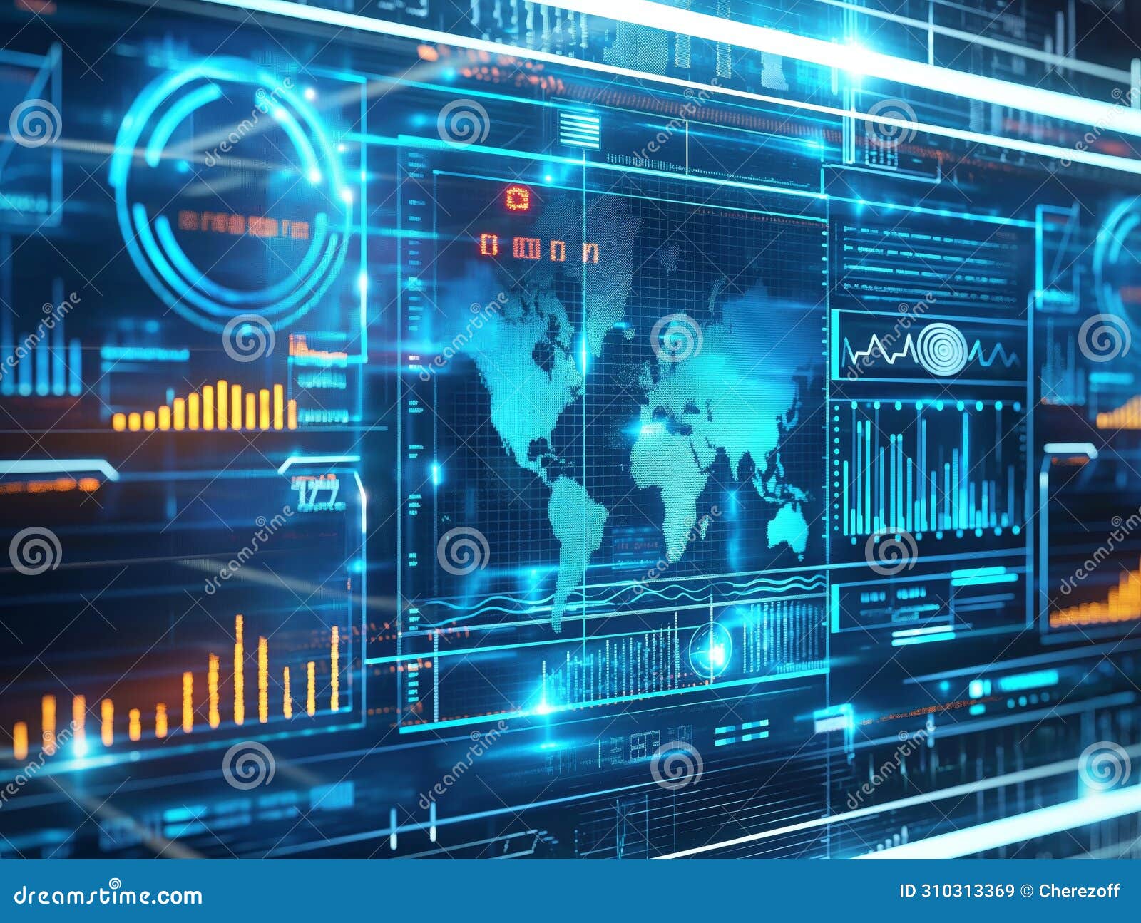 Advanced Digital Interface with Global Data Visualization Stock Image ...
