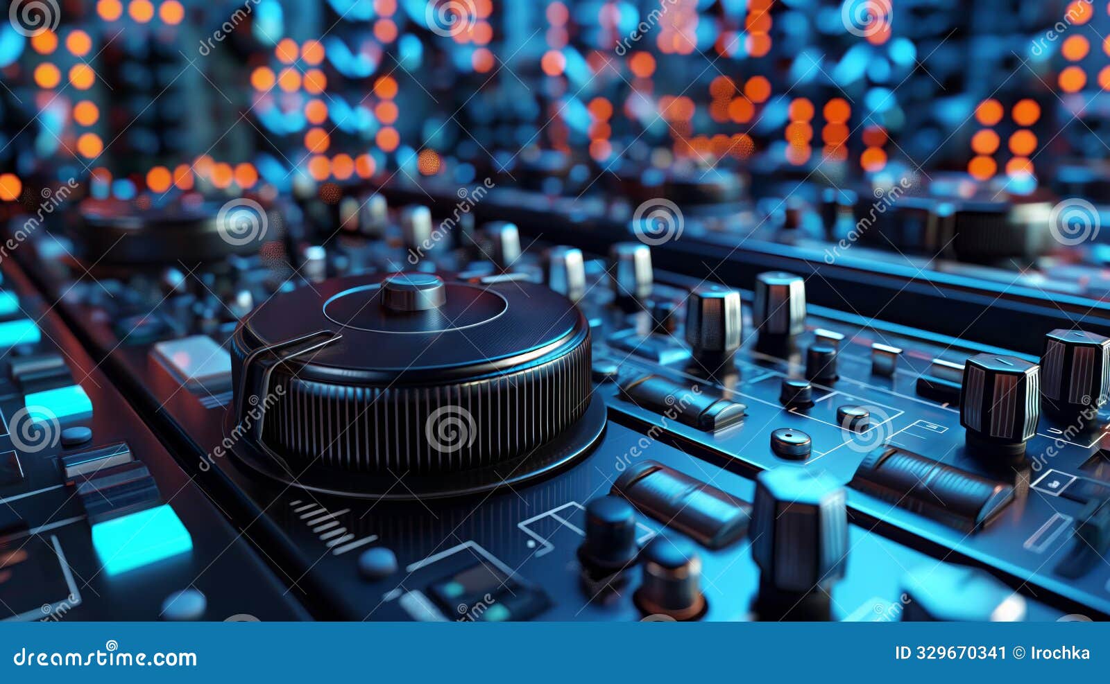 Advanced DJ Mixer Console with Neon Blue Accents Stock Image - Image of ...