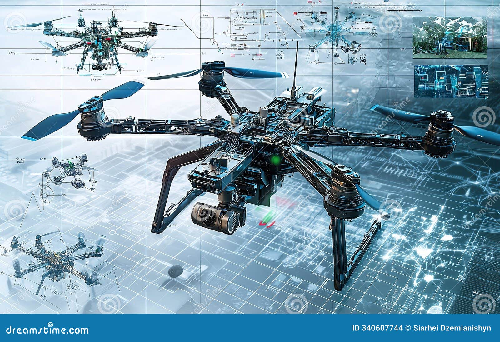 Advanced Drone Technology Showcased with Detailed Schematics and ...