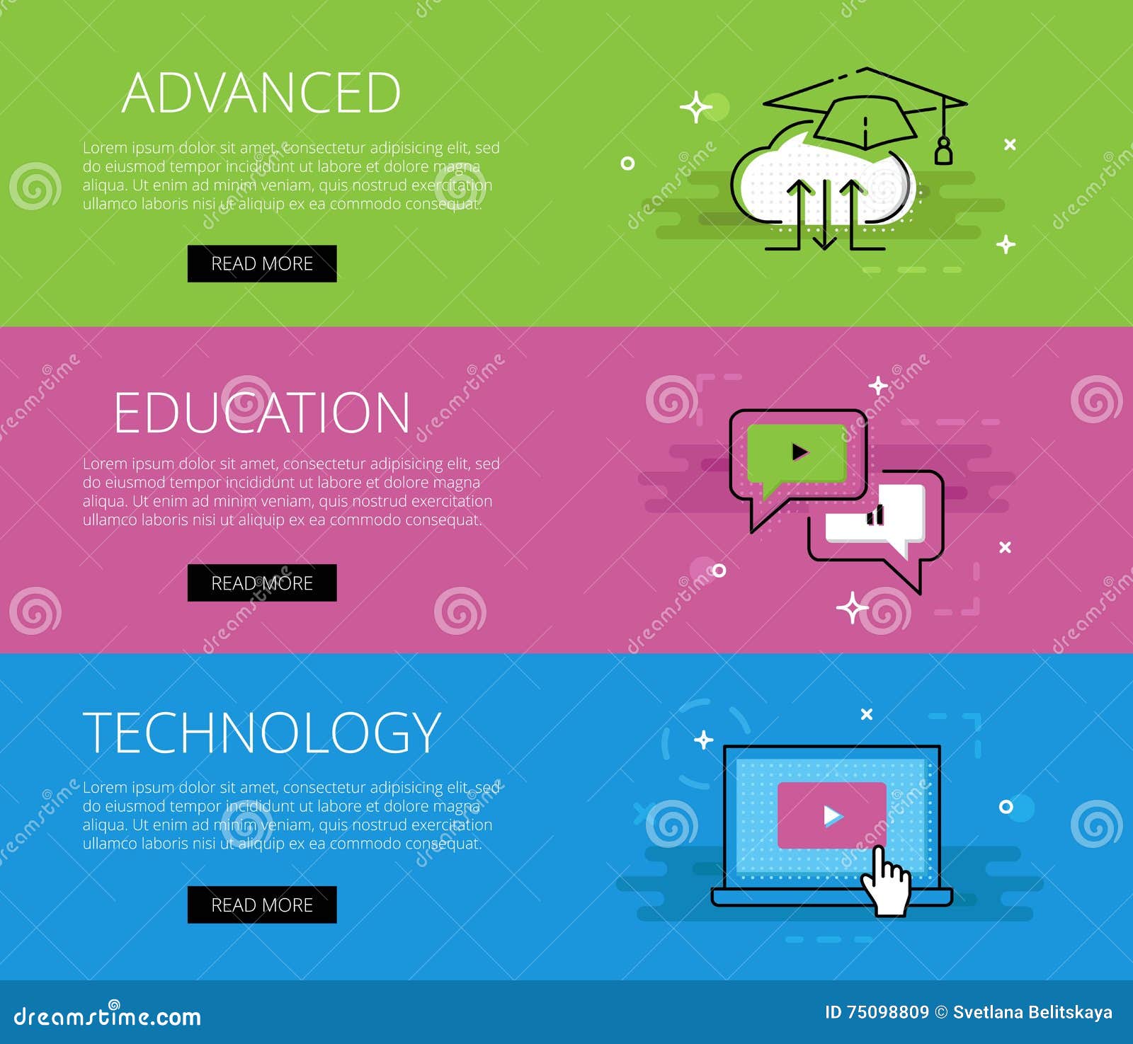 Advanced Education Technology. Vector Banners Set Stock Illustration ...