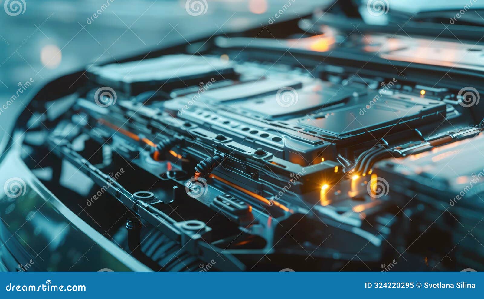 Advanced Energy Efficiency: Close-up of Lithium Ion Cell Pack in Modern ...