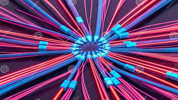 Advanced Fiber Optics Create Glowing Neon Data Pathways, Showcasing ...