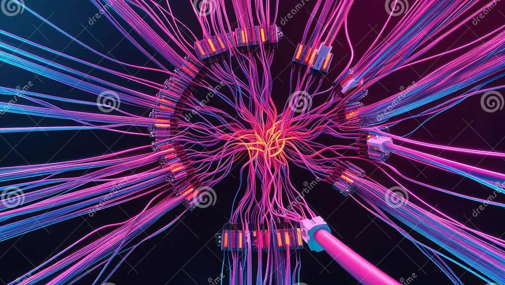 Advanced Fiber Optics Glowing Neon Data Pathways Create Interconnected ...