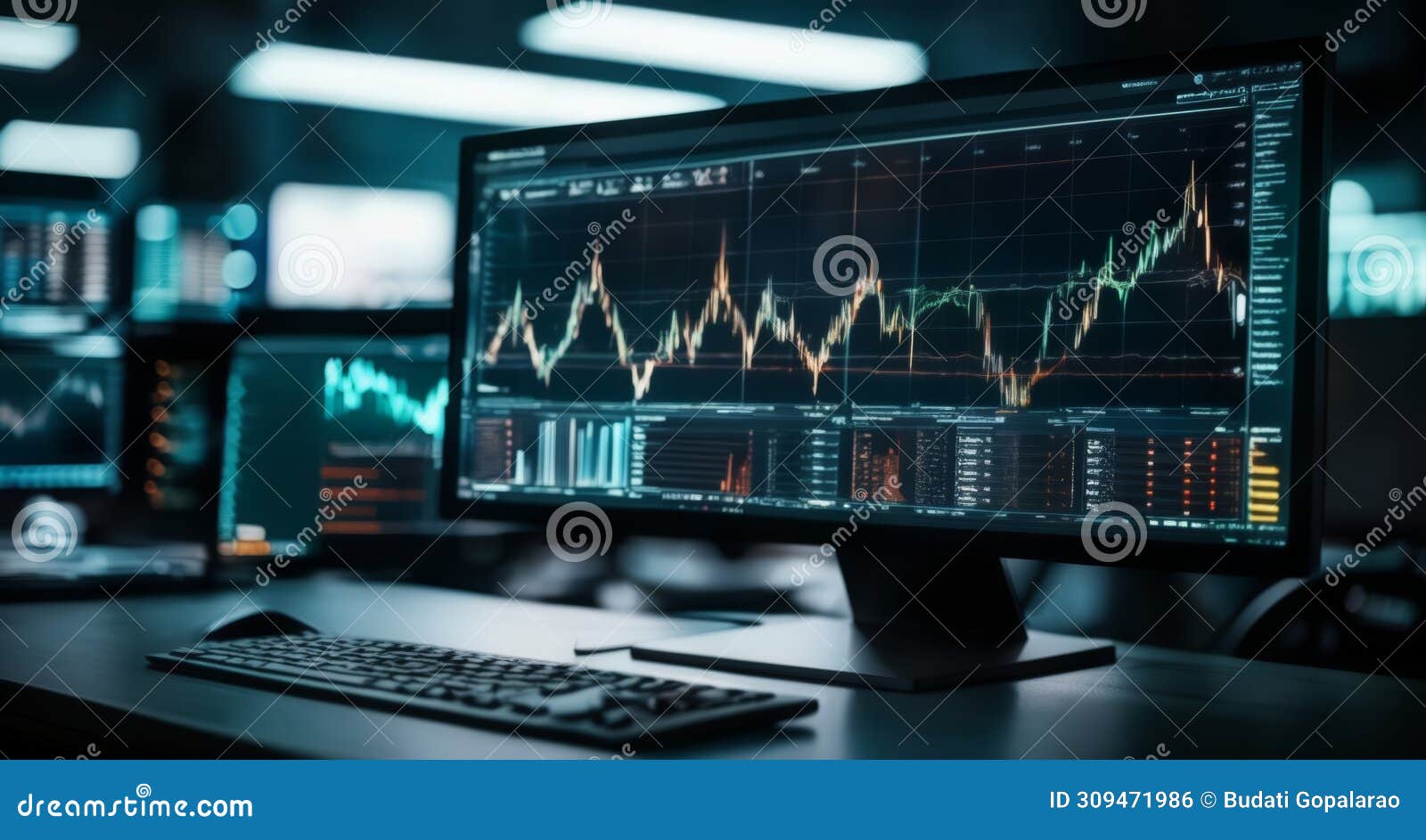 Advanced Financial Analysis on a Multi-monitor Setup Stock Illustration ...