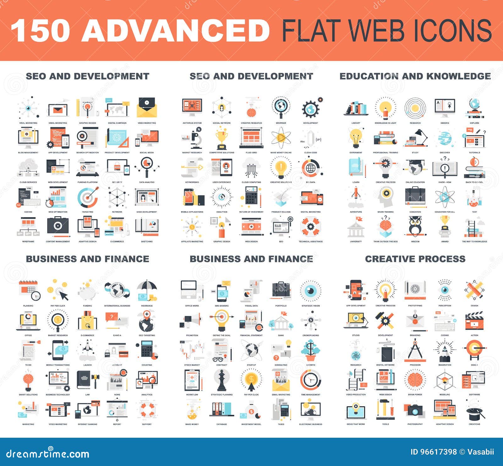Advanced Flat Web Icons stock vector. Illustration of concept - 96617398