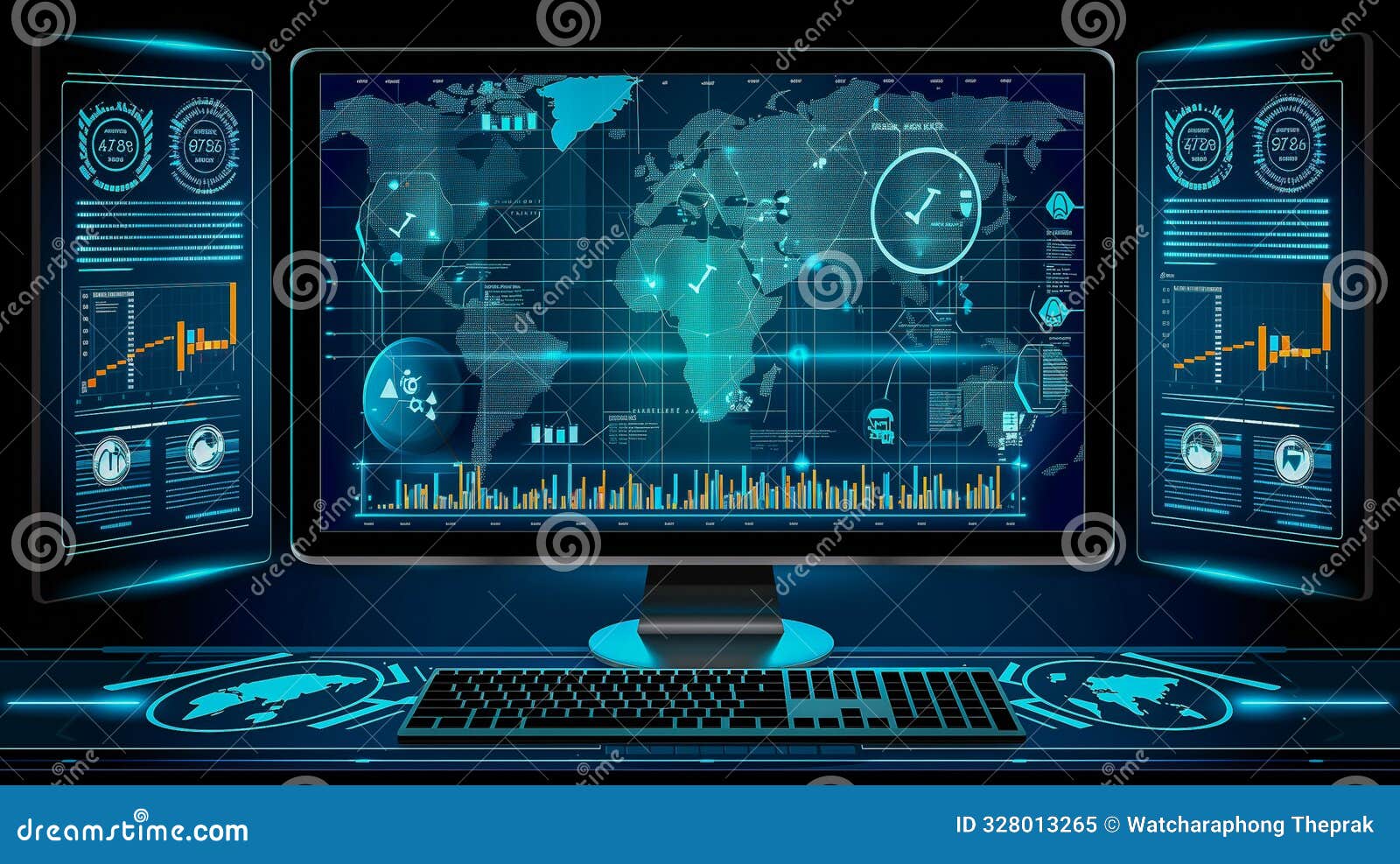 Advanced Global Data Analysis Interface Stock Illustration - Illustration of global, center ...
