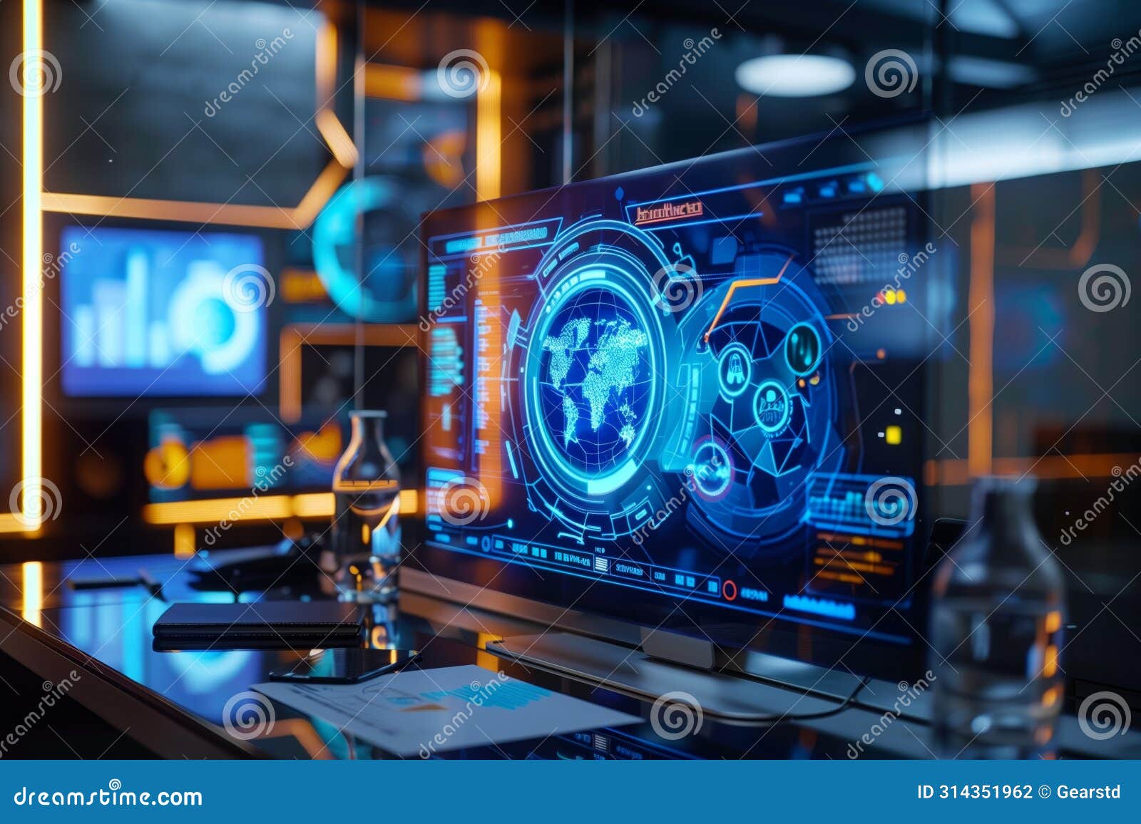 Advanced Global Digital Network Interface Workstation Stock Photo ...
