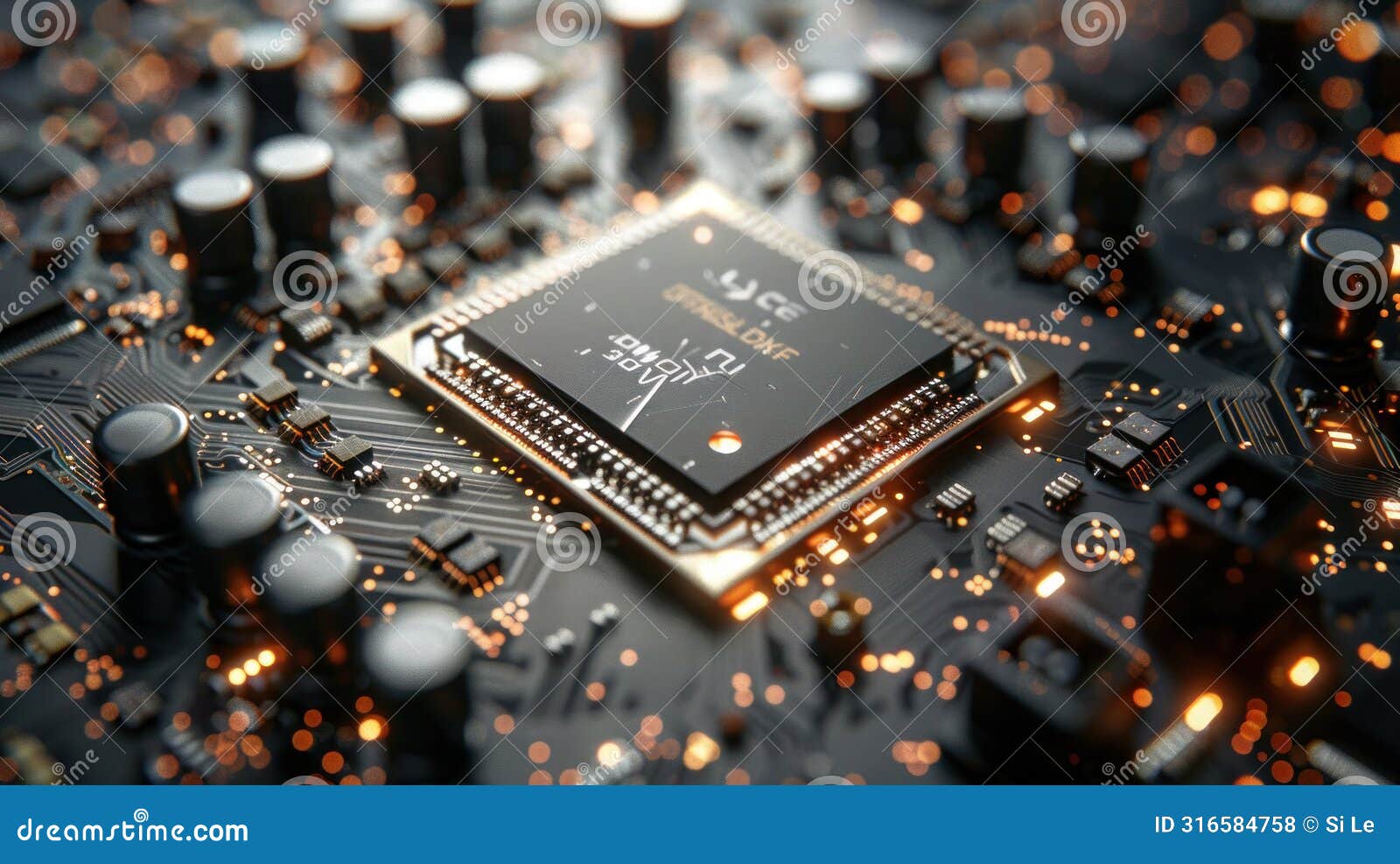 Advanced GPU/CPU Microchip for AI Technology: Close-up on Powerful ...