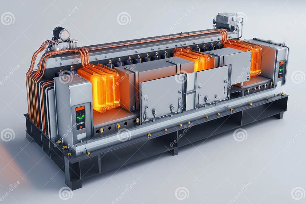 Industrial Heating System with Visible Components and Glowing Elements ...