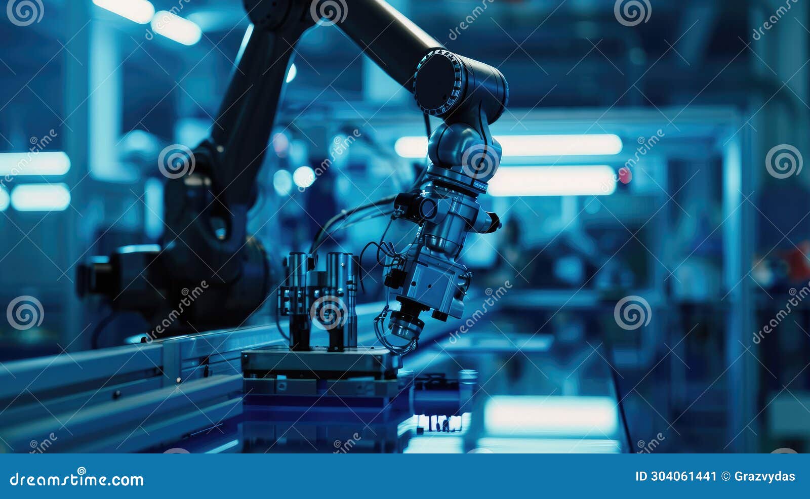 Advanced High Precision Robot Arm Inside Modern Electronics Factory ...