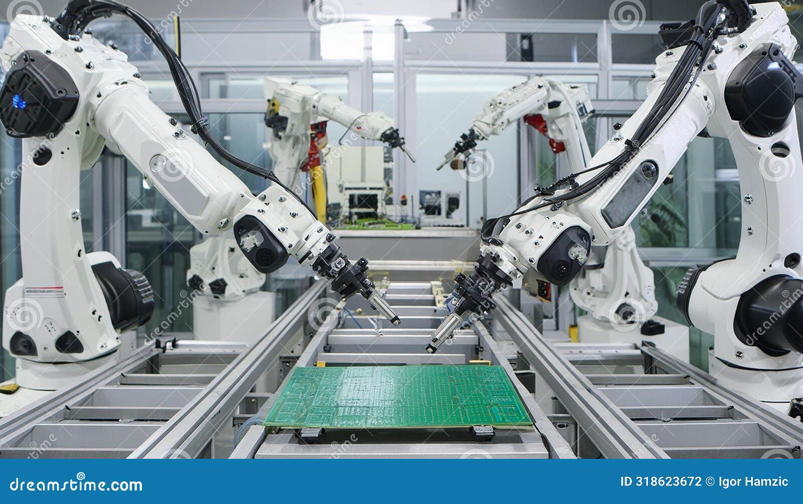 Advanced High Precision Robot Arms on Assembly Line Stock Photo - Image ...