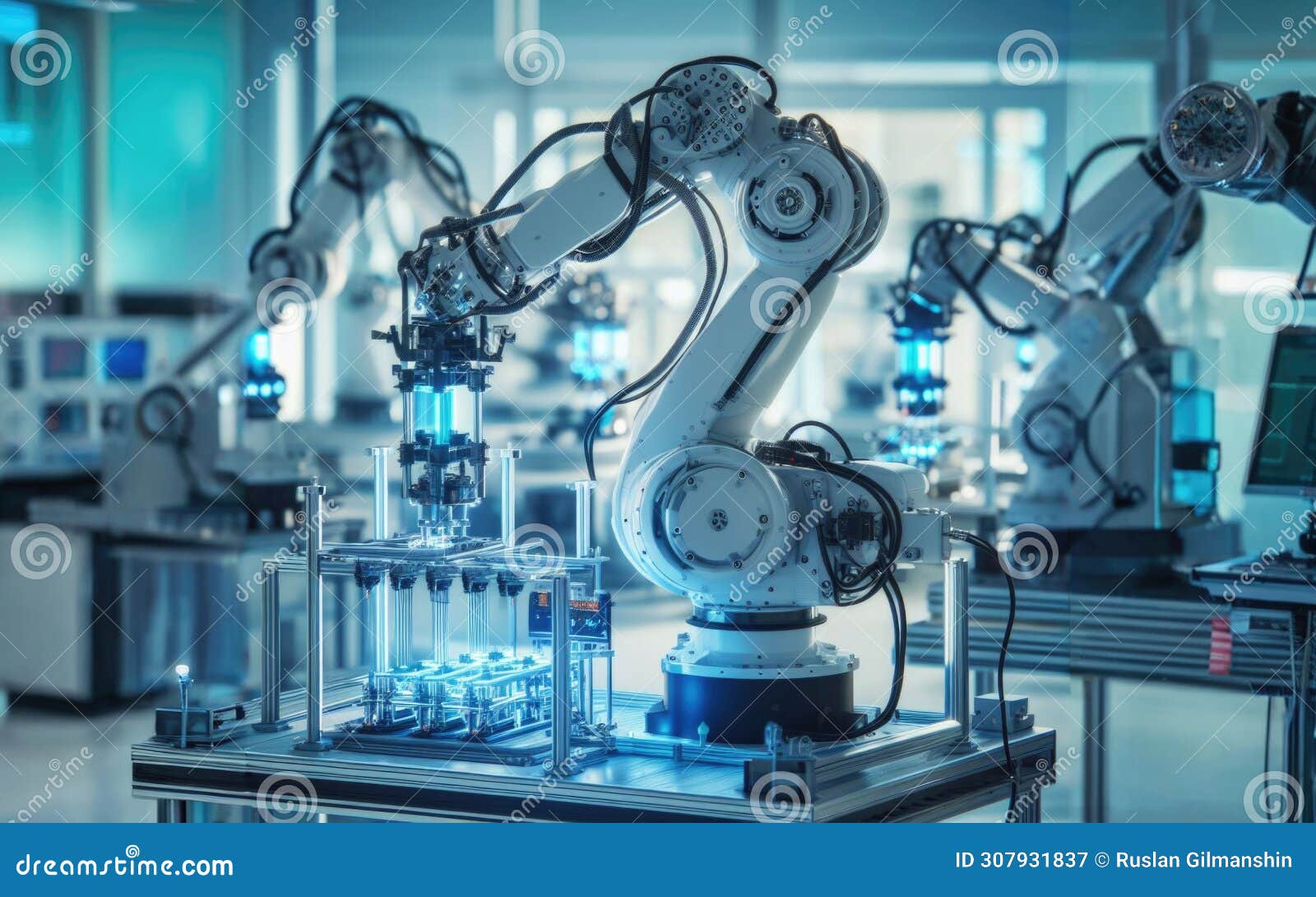 Robot Arms on Fully Automated Assembly Line Inside Modern Electronics ...