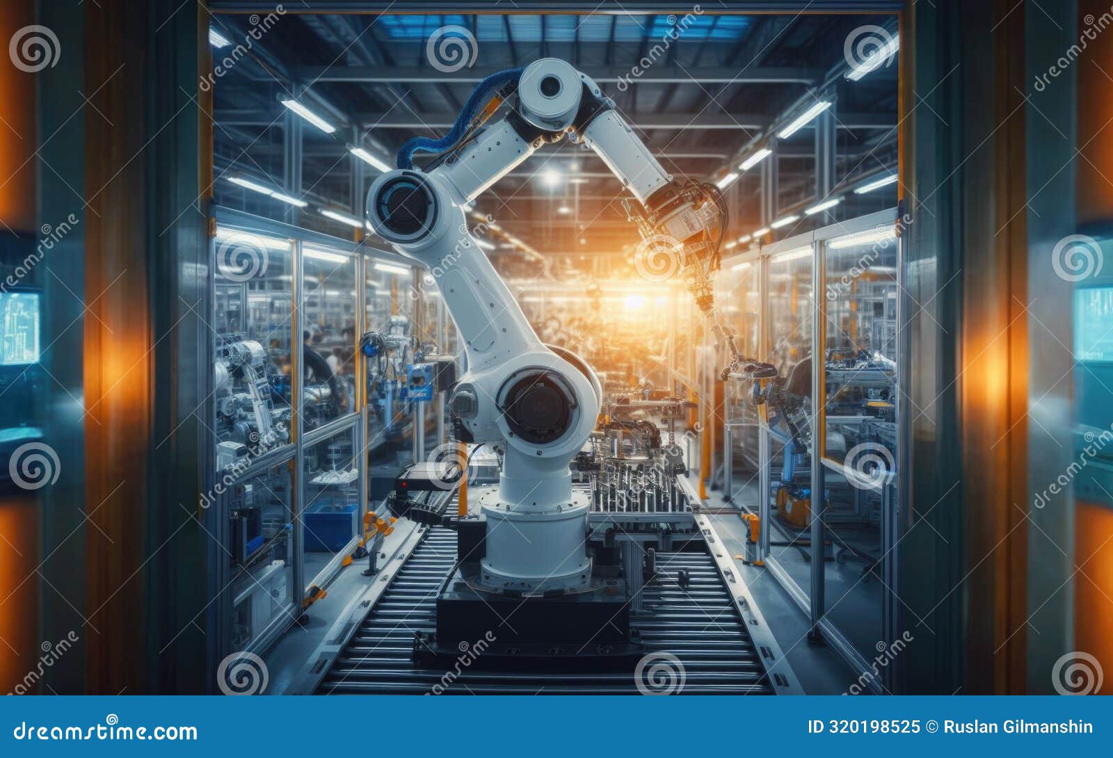 Robot Arms on Fully Automated Assembly Line Inside Modern Electronics ...