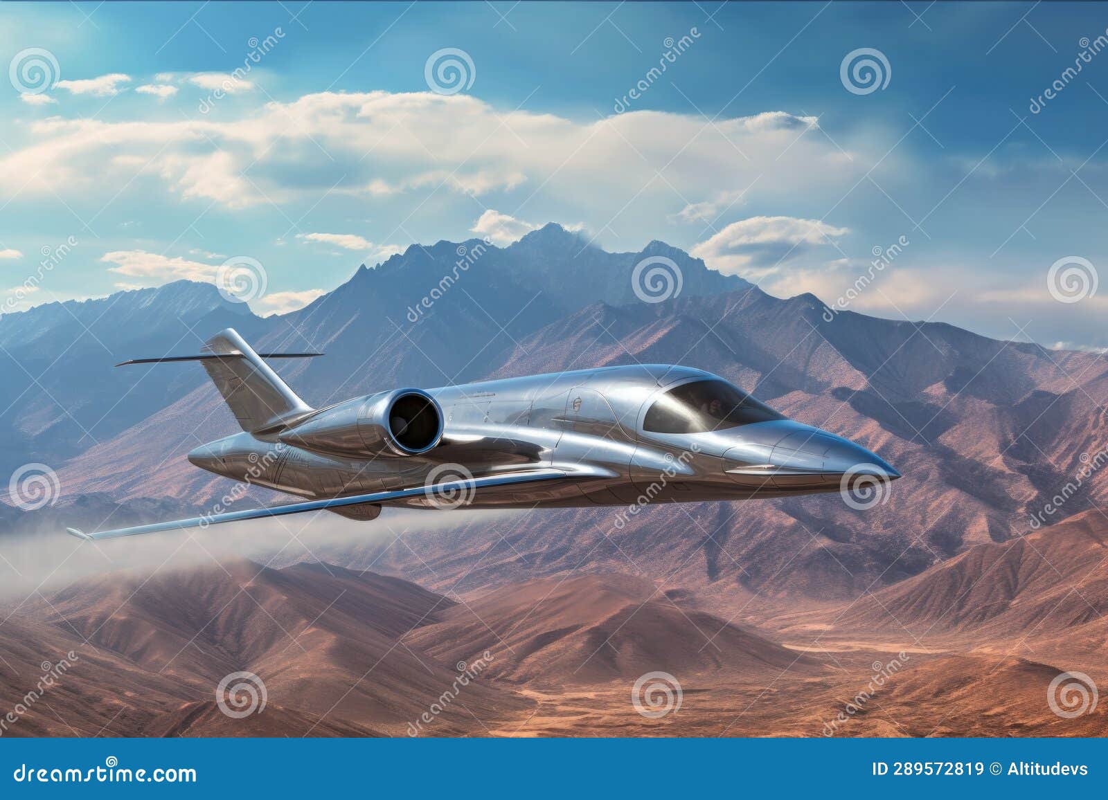 Advanced High-speed Plane in Mid-flight with Mountain Backdrop Stock ...