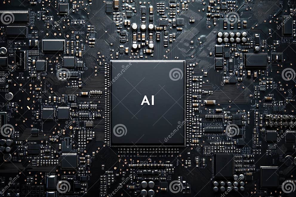 Circuit Board CPU Microchip Starting AI Visualization of Neural Networking. Digital Connectors ...