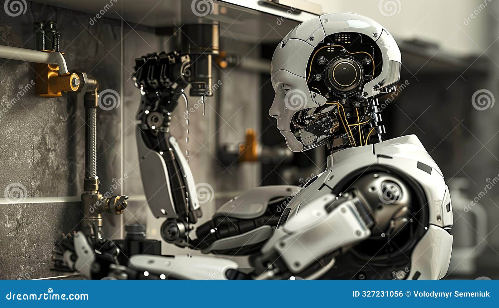 Advanced Humanoid Android Robot Working at a Computer Stock Illustration - Illustration of ...