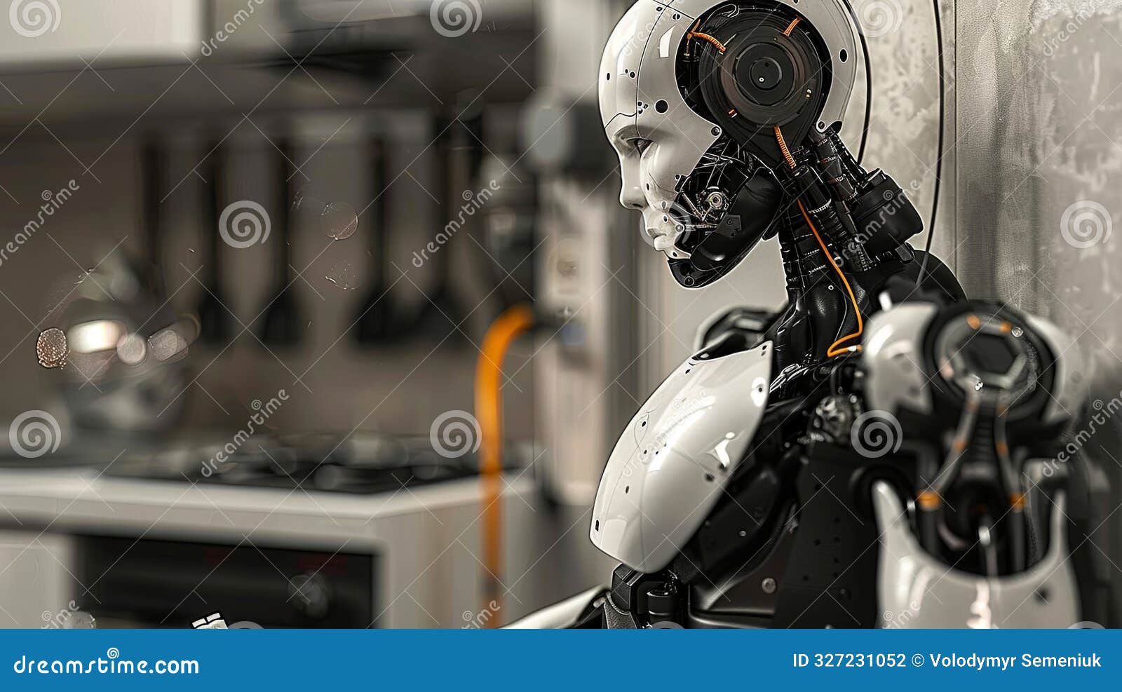 Humanoid Android Man Standing Cyberspace Binary Code. Robot Artificial ...