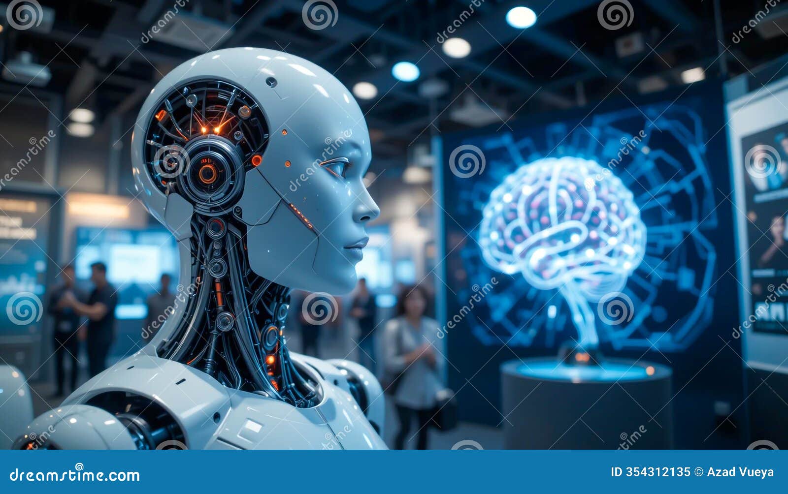 Advanced Humanoid Robot and Digital Human Brain Displayed in a Cutting ...