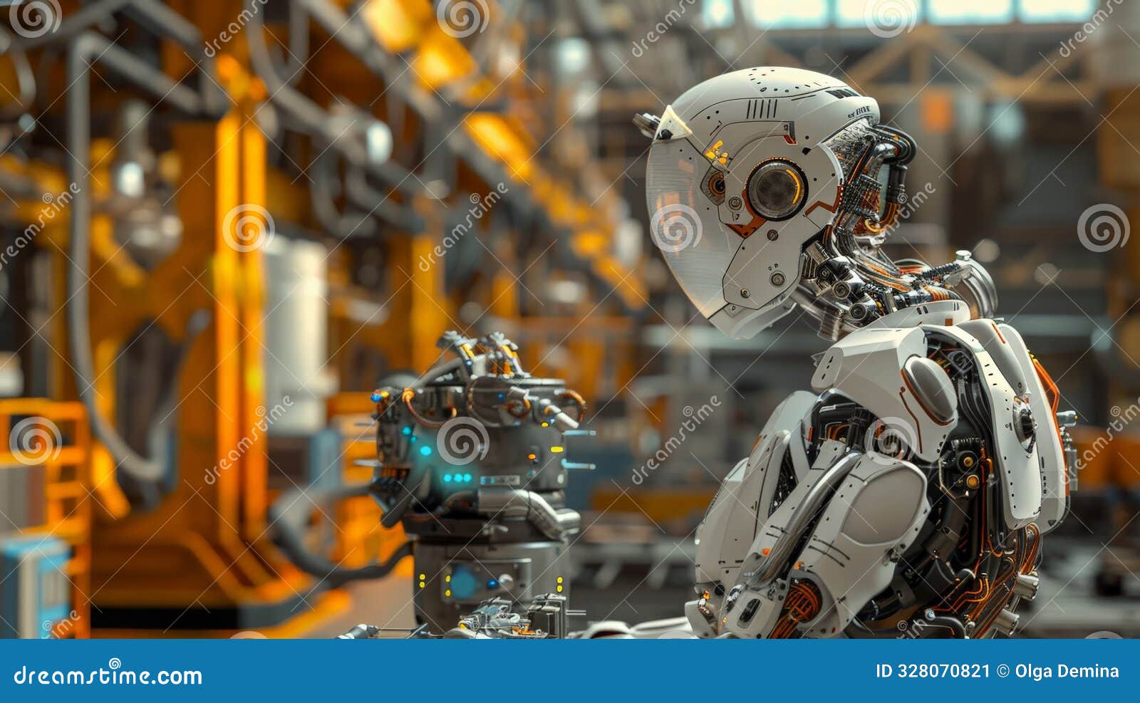 Advanced Humanoid Robot in an Industrial Setting. Depicting Cutting ...