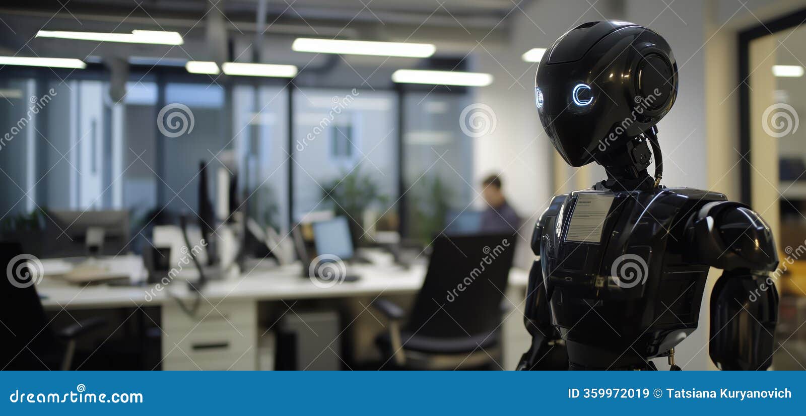 Advanced Humanoid Robot in Modern Office Environment with Human Worker ...