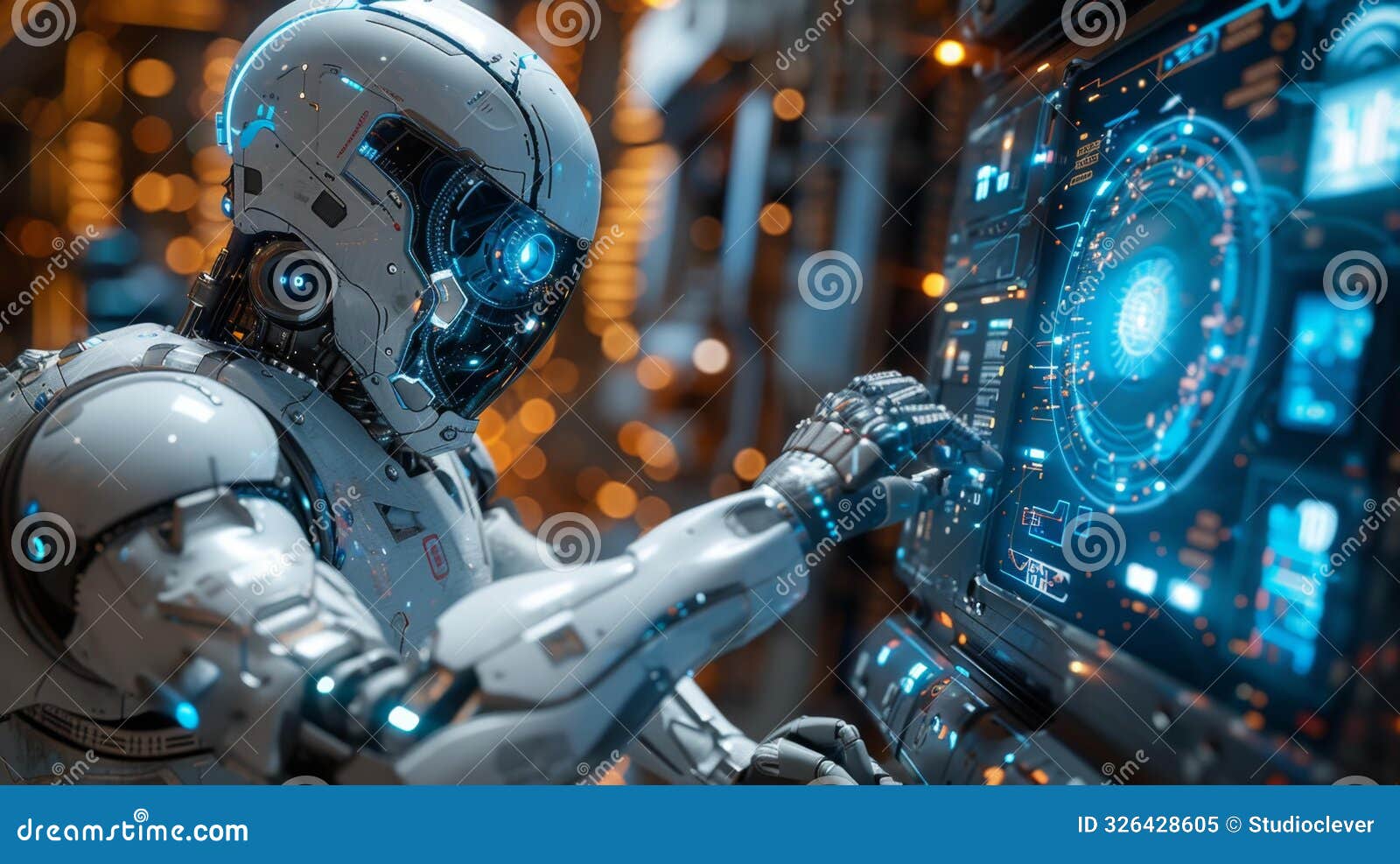 Advanced Humanoid Robot Operating a Control Panel - Generative Ai Stock ...