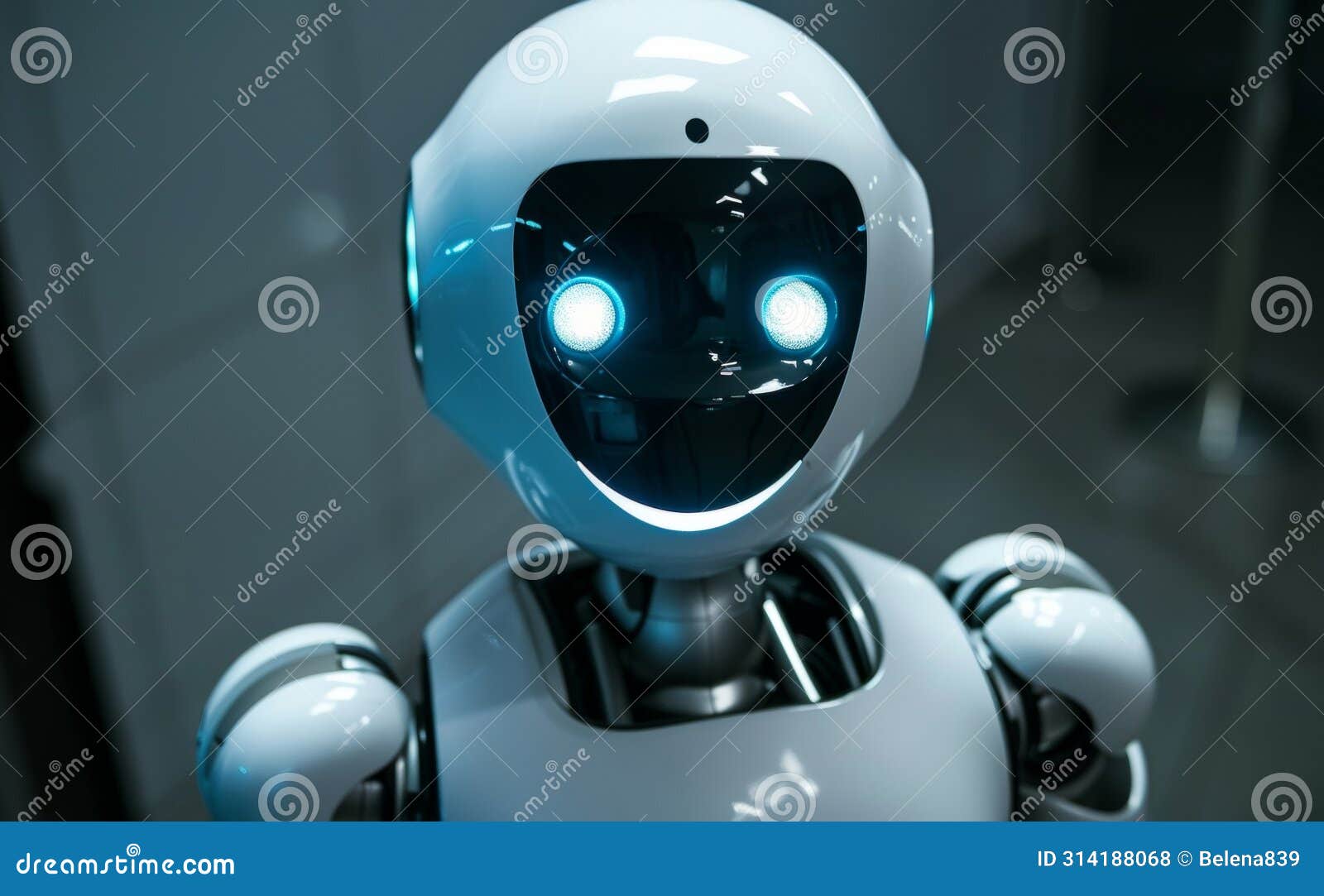 An Advanced Humanoid Robot with a Sleek, Metallic Design and Glowing ...