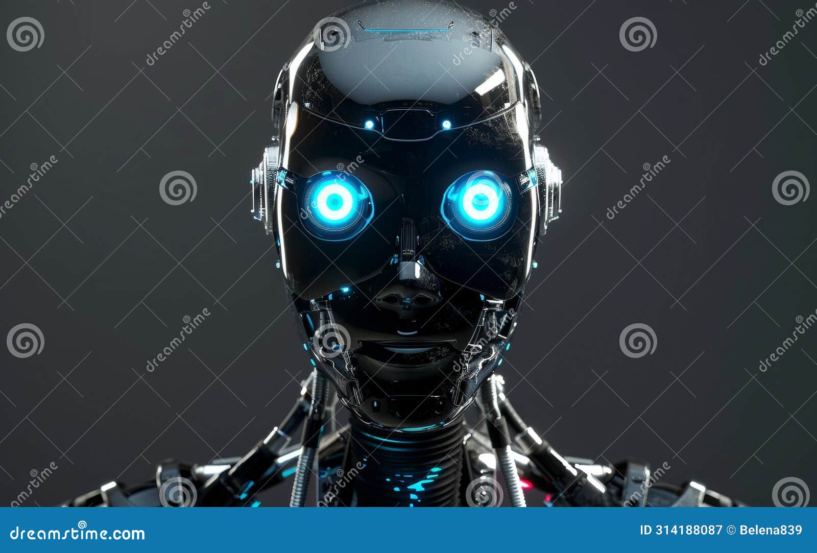 An Advanced Humanoid Robot with a Sleek, Metallic Design and Glowing ...