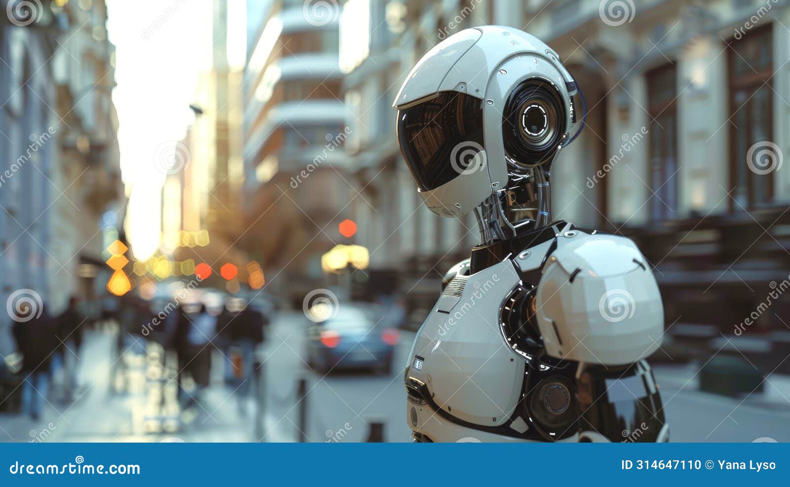 Advanced Humanoid Robot in Urban Settings. Modern White Robot Android ...