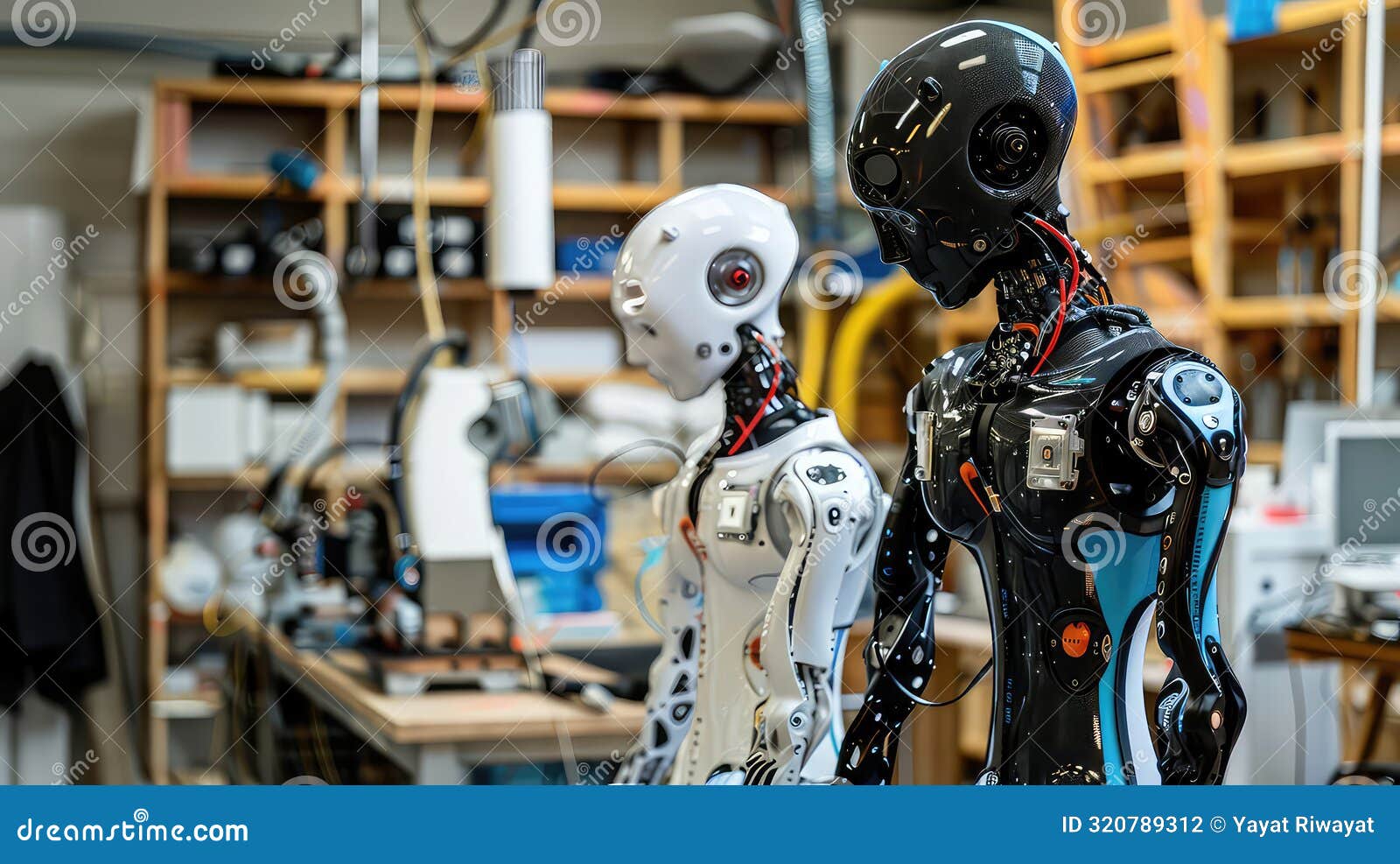 Advanced Humanoid Robots in a High-Tech Workshop Generated with AI ...