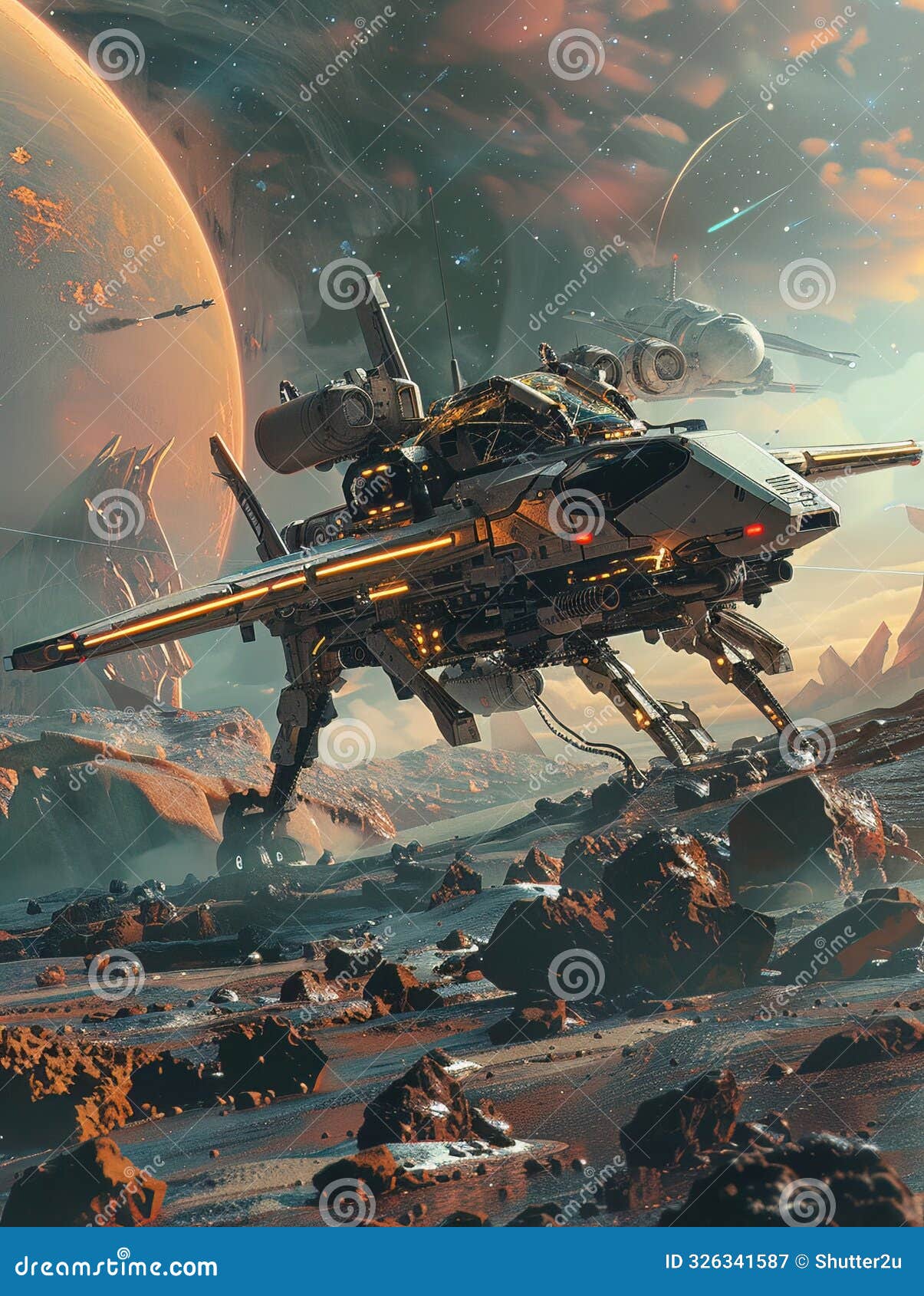 An Advanced Invader Drone Scanning A Desolate Planetary Surface For ...