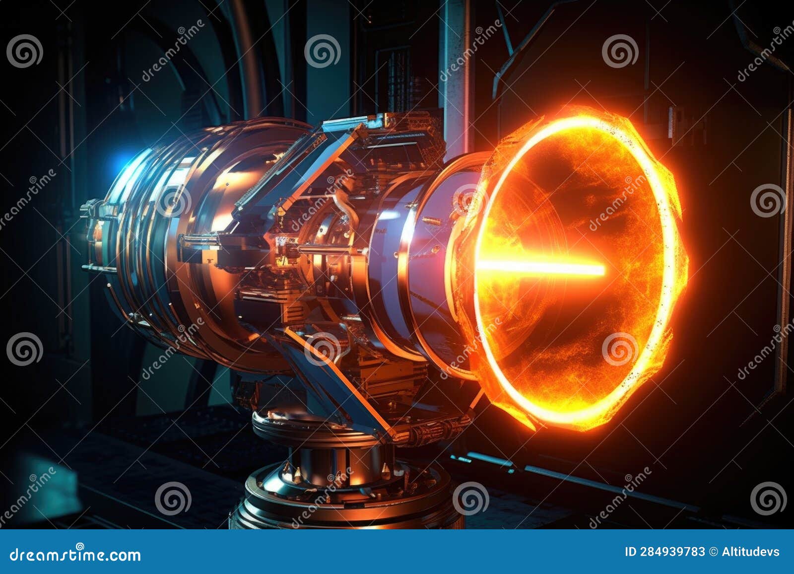 Advanced Ion Thruster Engine Glowing in Space Stock Illustration ...