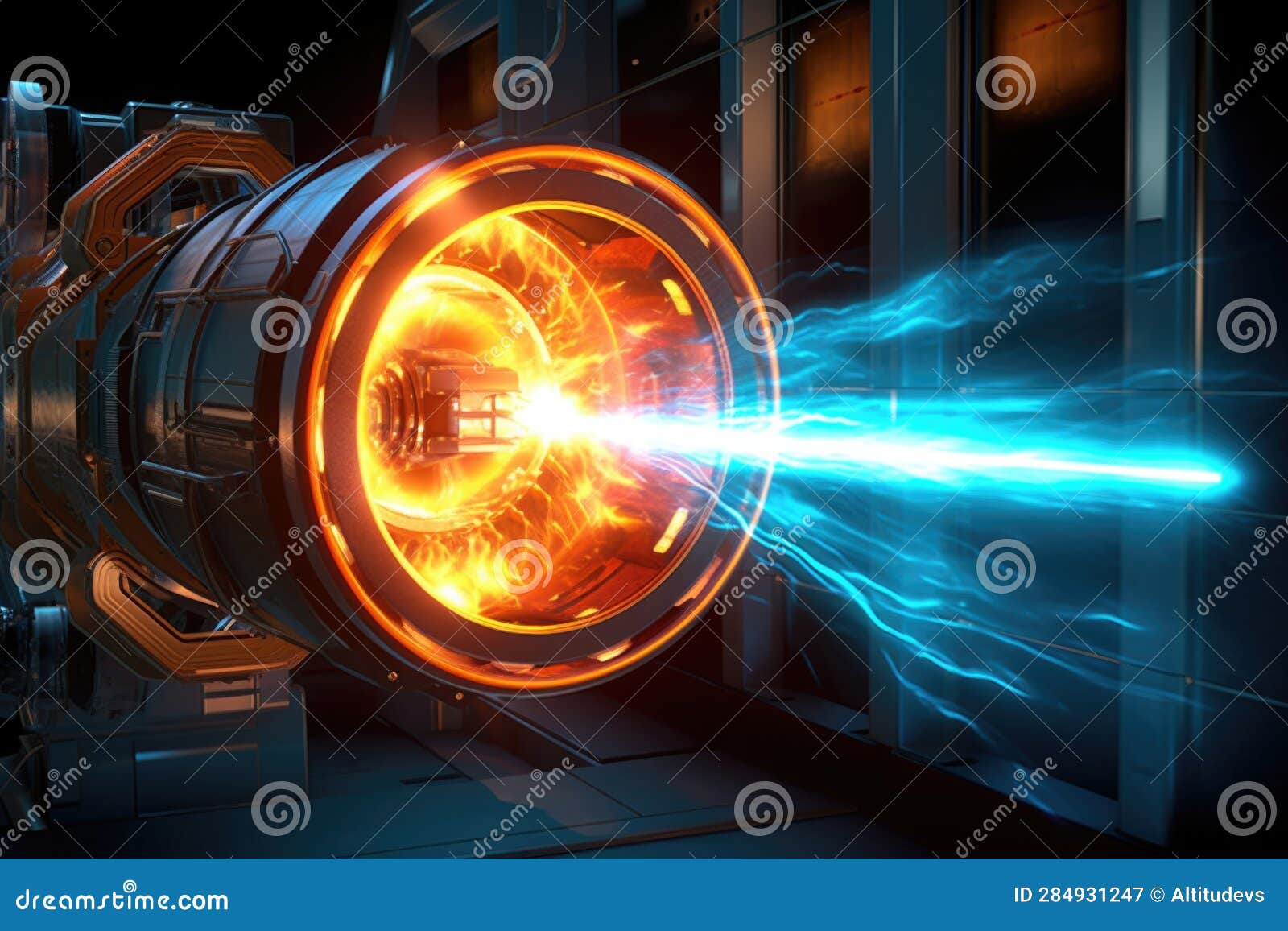 Advanced Ion Thruster Engine Glowing in Space Stock Illustration - Illustration of cosmic, space ...