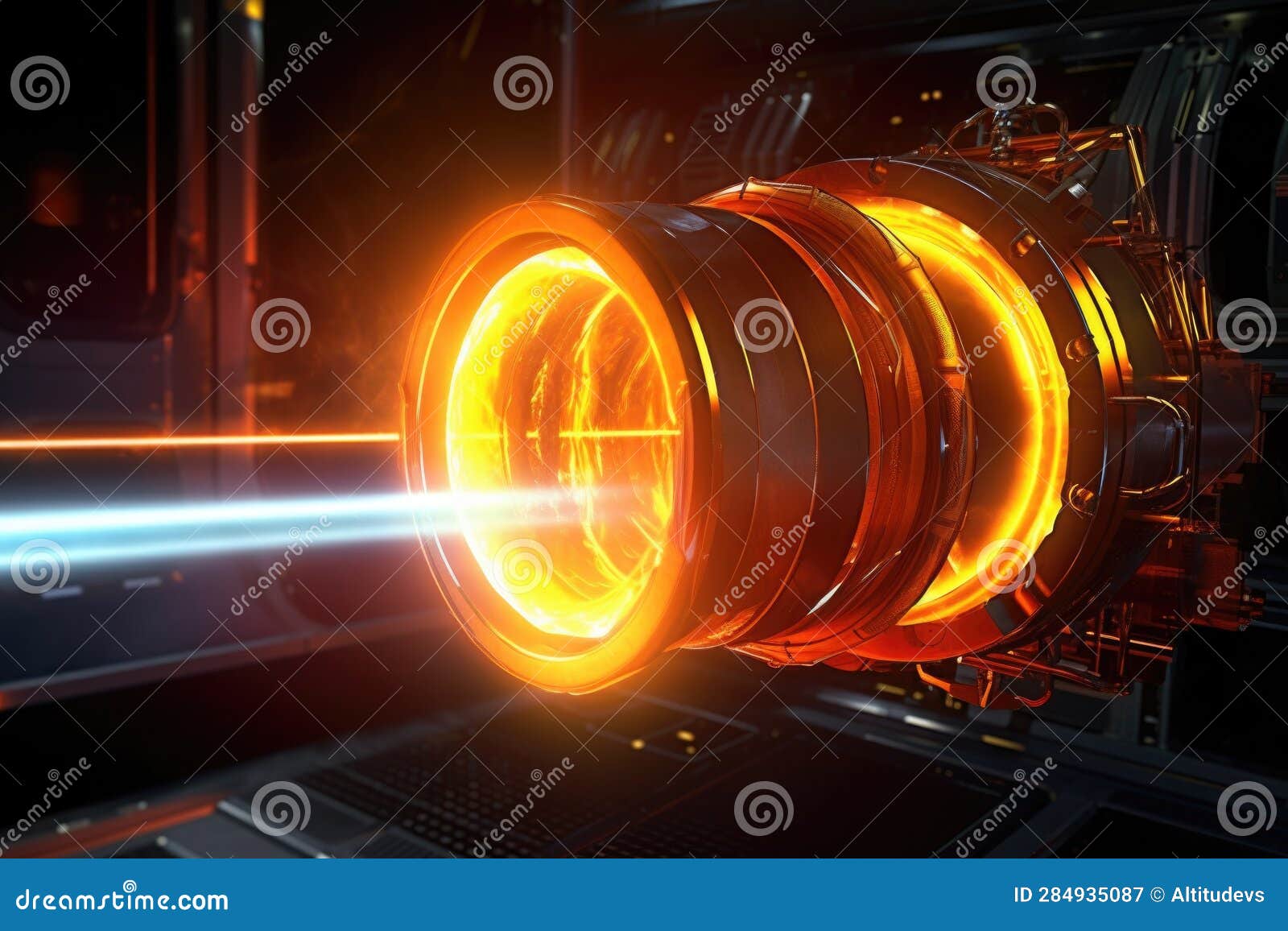 Advanced Ion Thruster Engine Glowing in Space Stock Illustration ...