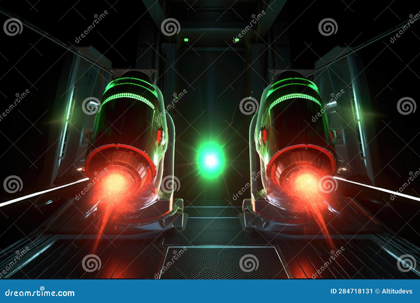Advanced Ion Thrusters Glowing in Deep Space Stock Illustration ...