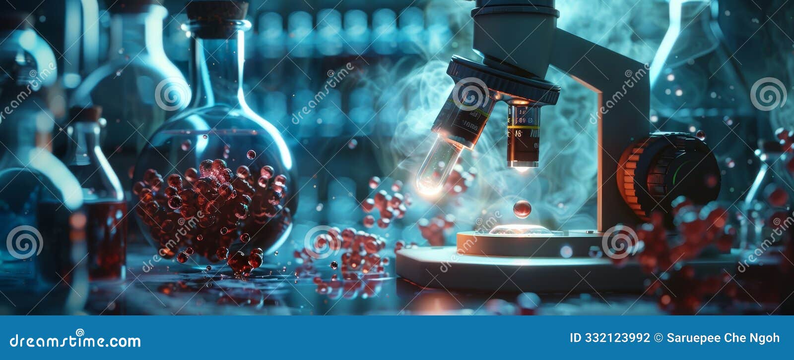 Advanced Laboratory Microscope with Red Blood Cells and Scientific ...