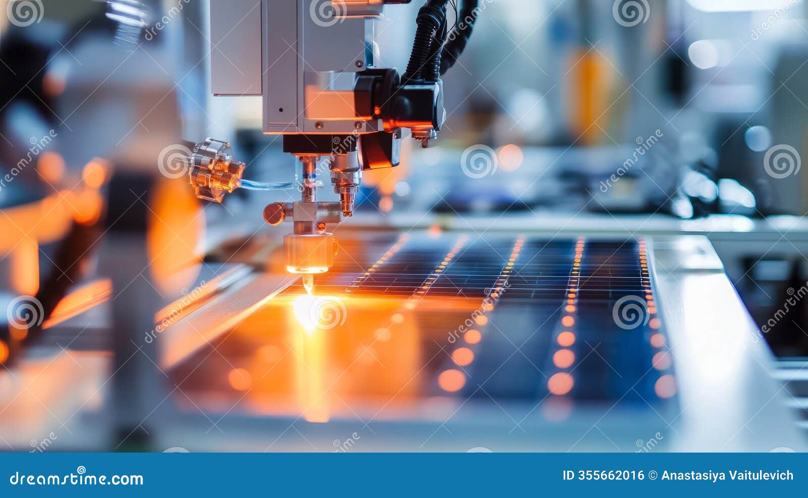Advanced Laser Technology Used in Solar Panel Manufacturing Process in a Modern Factory Setting ...