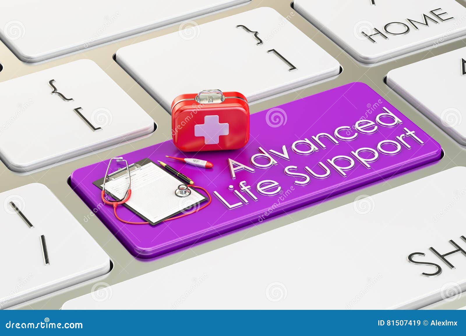 Advanced Life Support Key on Keyboard, 3D Rendering Stock Illustration ...