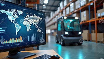 Advanced Logistic Software Interface Shows Global Data on Screen ...
