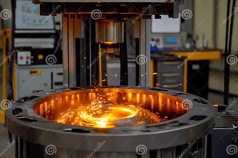 Advanced Machining Process Showcasing Sparks and Precision Engineering ...