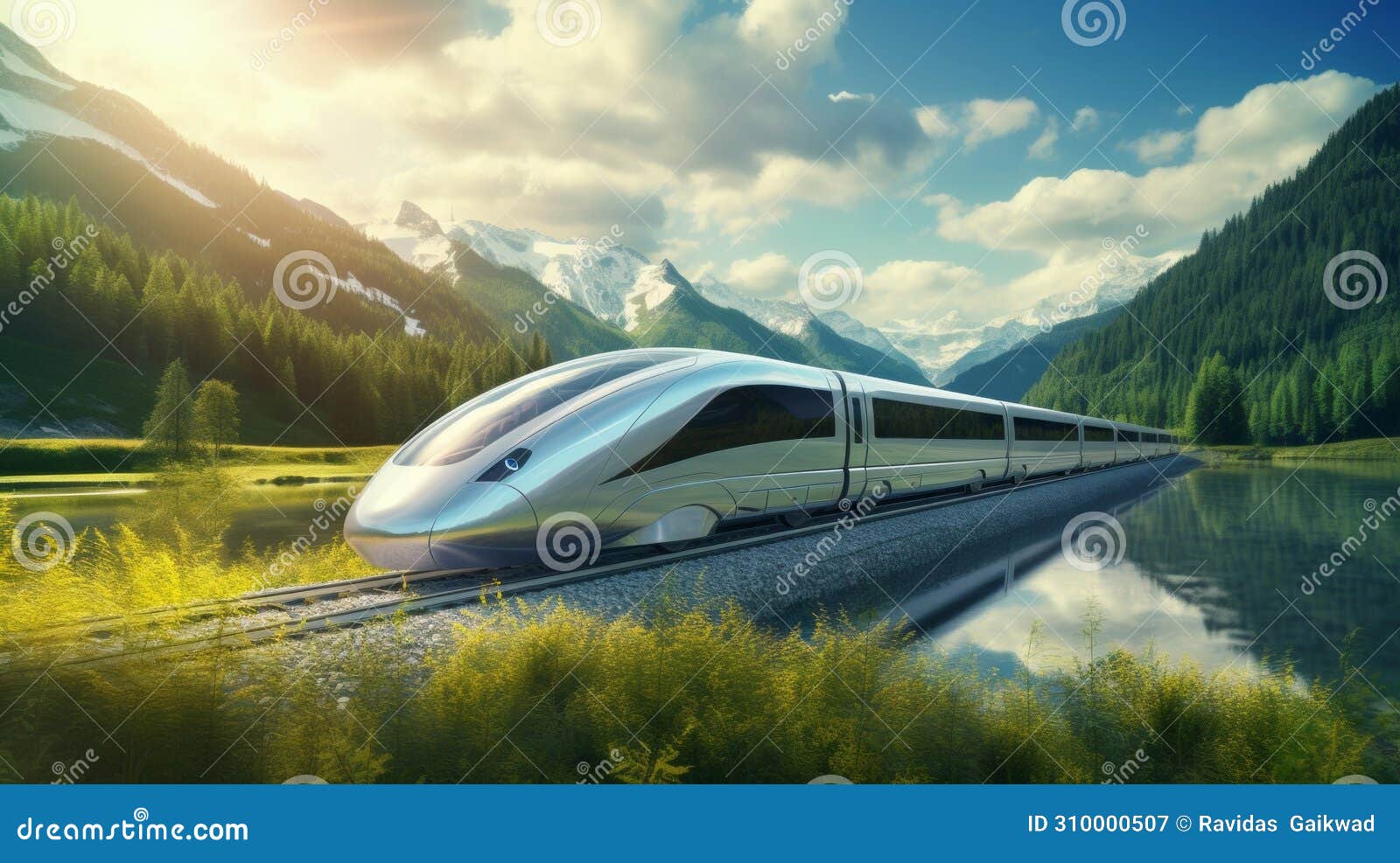 Advanced Maglev Train Speeding through Futuristic Scenery Stock ...