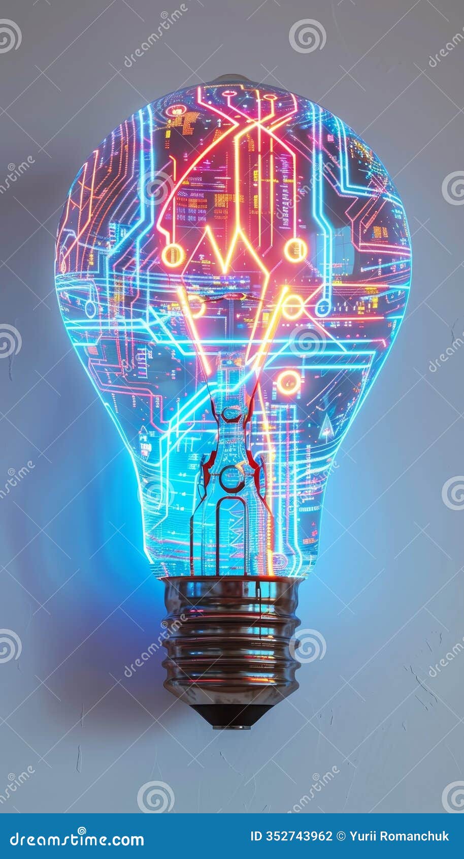 Advanced Mechanized Lightbulb Design with Holographic Textures and Neon ...
