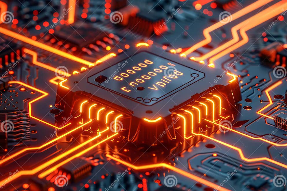 Advanced Microchip Illustration Depicting Complex Circuitry and High ...