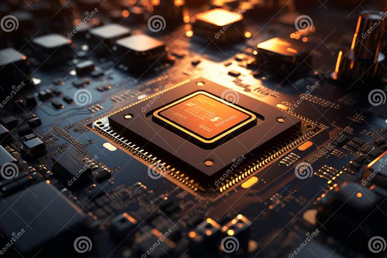 Advanced Microprocessor on Circuit Board Closeup Stock Illustration ...