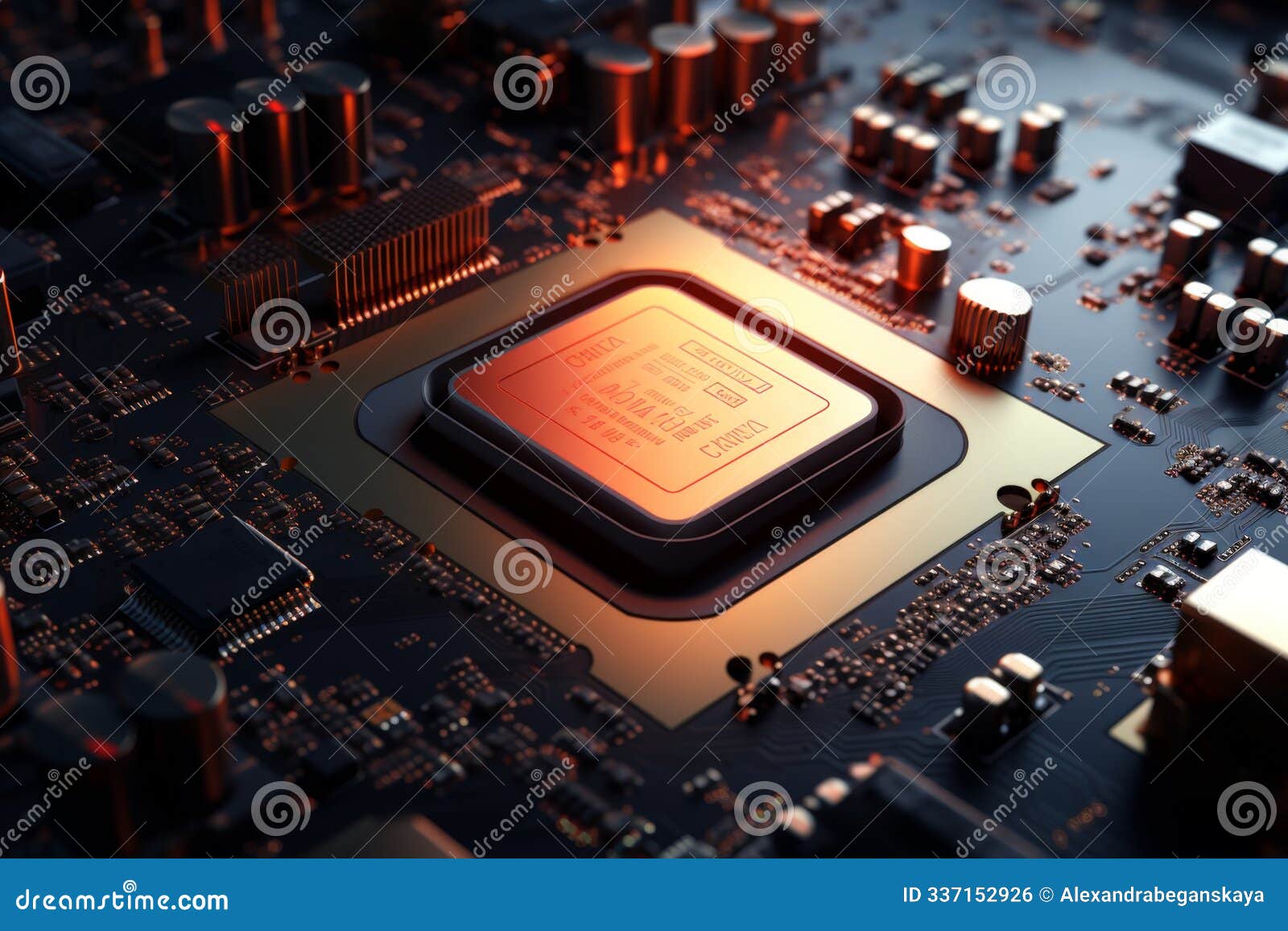 Microprocessor And Conductive Tracks On The Board. Royalty-Free Stock ...