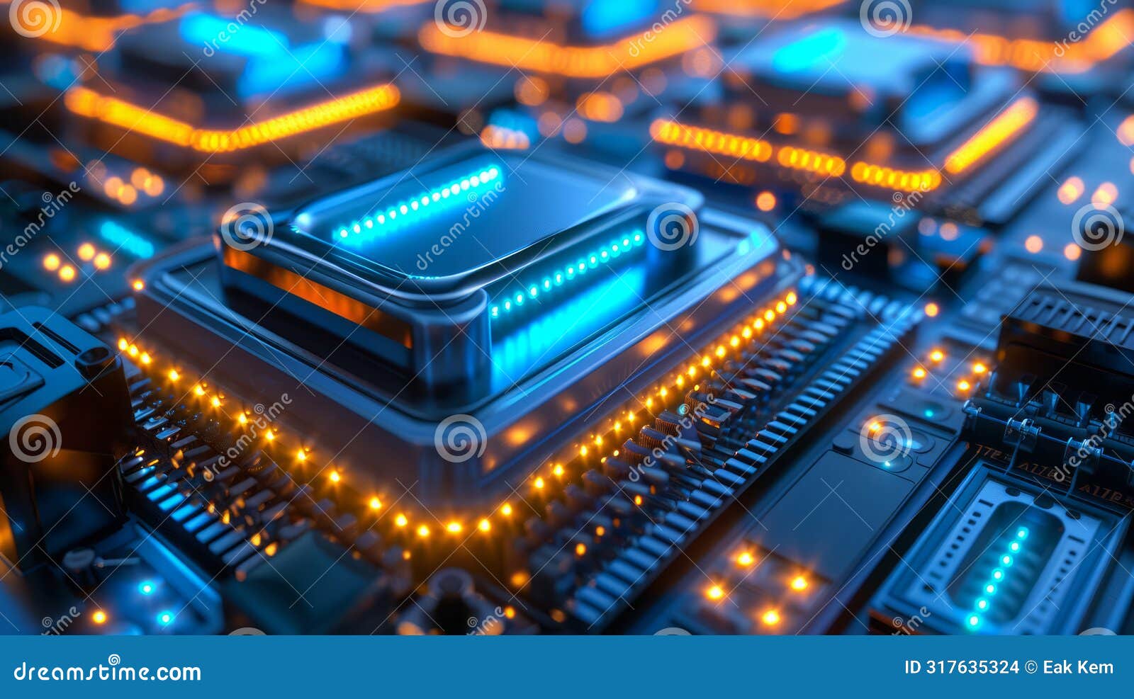 Advanced Microprocessor On Circuit Board With Illuminated Data Paths