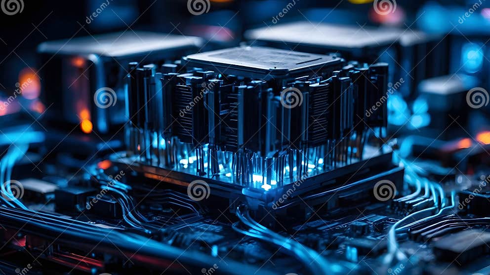 Advanced Microprocessor with Glowing Circuitry on Motherboard during a Technology Showcase Event ...