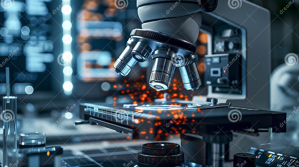 Advanced Microscope with Illuminated Lenses Focused Over a Specimen ...